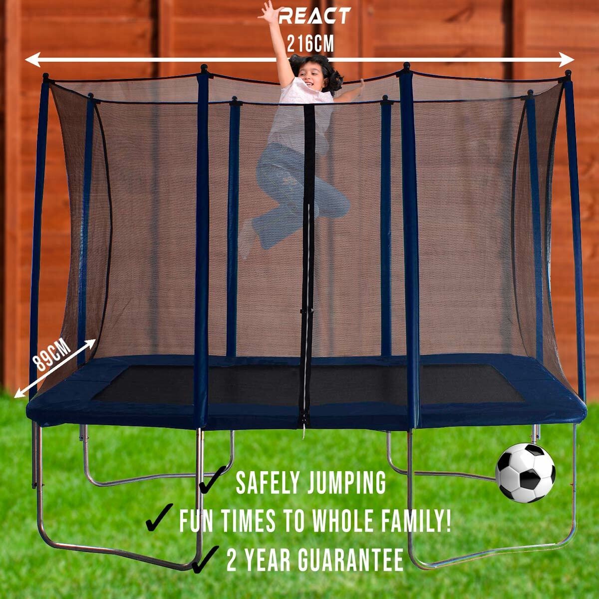 React Rectangular Trampoline 163X216cm With a Safety Net - 299,00 EUR ...